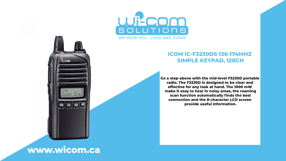 ICOM IC-F3230DS 136-174MHZ SIMPLE KEYPAD, 128CH - Wi-Com Solutions Inc.