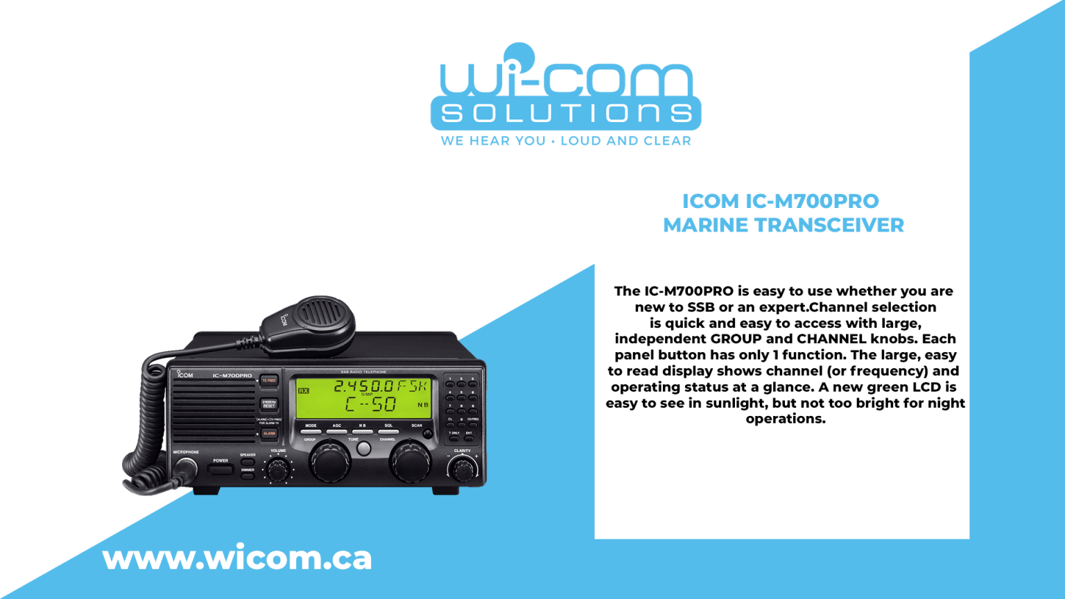 ICOM IC-M700PRO MARINE TRANSCEIVER - Wi-Com Solutions Inc.
